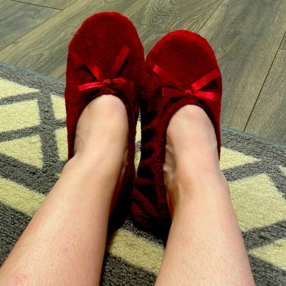 Shoes | Womens Red Fuzzy Slippers | Poshmark